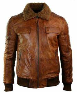 MEN'S CHOCOLATE BROWN BOMBER LEATHER JACKET